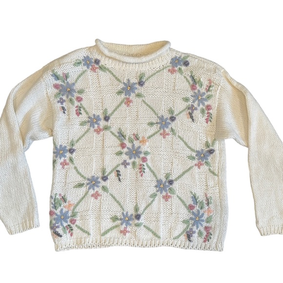 Sweaters | Vintage Cottagecore Floral Stitched Sweater Small | Poshmark
